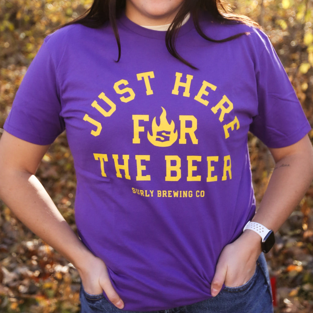 Just Here for the Beer Tee - Purple & Gold | Surly Brewing Co.
